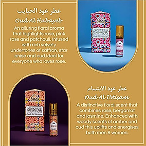 Dukhni Premiere Attar Oil Set | العطار العربي |  x6 bottles x 6 ml  Authentic Arabic Fragrance Oils | 100% Halal Blends, Ramadan Eid Gifting | Oud Ibtisam, Oud Khaleeji, Oud Habayeb, Kasturi XX, Ambar, Blue Girl - 6ml each