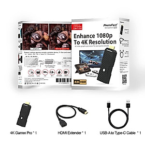 PhotoFast 4K Gamer Pro Video Game Console HDMI 4K upscaler 1080p to 4k @60fps without lag upscale for Nintendo Switch/Nintendo Switch OLED/Wii U/PlayStation 4 / PS3 / Xbox & more