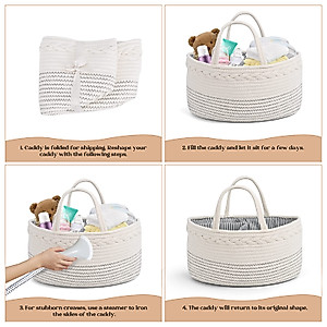 luxury little Baby Diaper Caddy Organizer, Large Cotton Rope Nursery Diaper Basket, Changing Table Organizer, Portable Tote Bag with Divider, Car Storage, Baby Shower Gifts for Newborn