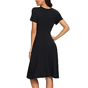 LILBETTER Women's Summer Casual Short Sleeve V-Neck Short Party Dress with Pockets Black Medium