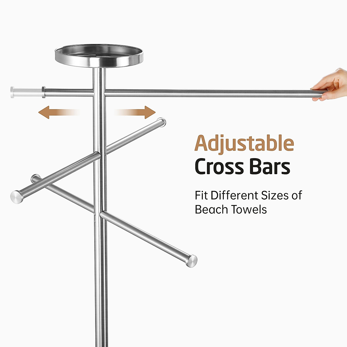 Natural Marble Outdoor Towel Rack with Weighted Base, KES 5-feet Outdoor Towel Rack for Hot Tub 18/8 Stainless Steel, Adjustable 3 Arms with Storage Tray, Brushed Finish OTR200-2