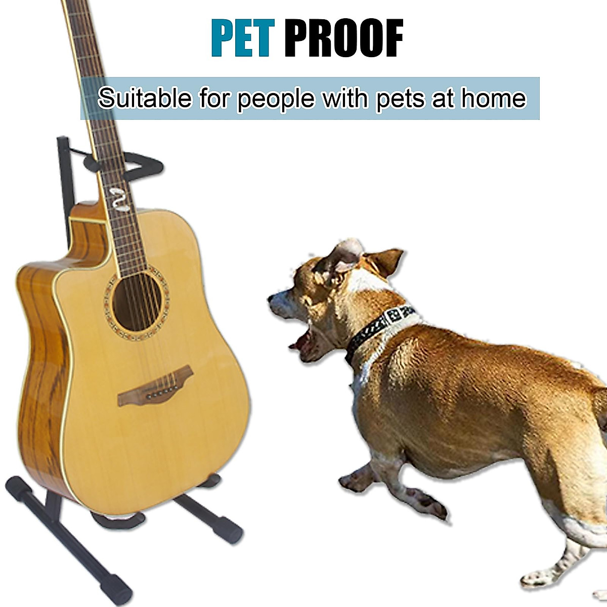 GLEAM Guitar Stand - Stable for Pet Owners and Children at Home Folding Acoustic Electric Classic Guitars Bass and Banjo Stand Adjust Height from 13'' to 25'' with Neck Holder Black