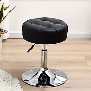 Furniliving PU Leather Vanity Chair, 360° Swivel Makeup Chair Adjustable Height Vanity Stool for Makeup Room, Round Modern Ottoman Stool Chair, Small Stool for Living Room, Bedroom, Black