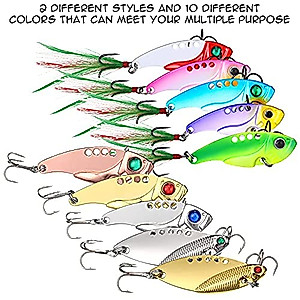 10 Pieces Metal Hard Spinner Blade Bait Fishing Lure Crankbait Bass Fishing Spinner Blade Spinner Spoon Blade Swimbait Freshwater Saltwater Fishing Tackle Lures Treble Hook for Bass Walleye Trout