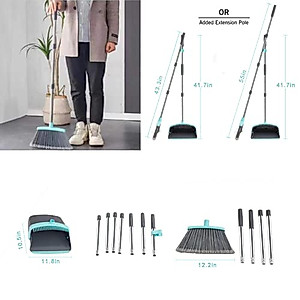 SELPONT tpan Set Broom with Dustpan Combo Set Extendable Long Handle Brooms for Floor Cleaning Upright Standing Dustpans with Teeth Lightweight Dust pan and Brush Combo for Indoor Outdoor