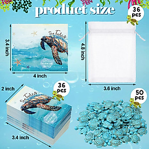 122 Pcs Sea Turtle Gifts Sets Including 36 Pcs Appreciation Cards Mini Sea Turtle Greeting Notecard, 36 Pcs Organza Bags, 50 Pcs Mini Sea Turtle for Employees Nurses Teachers Students Volunteers