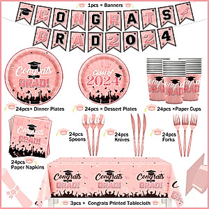 Rose Gold Graduation Decorations, 2024 Graduation Plates and Napkins 2024 Graduation Decorations Class of 2024 for Graduation Party Supplies