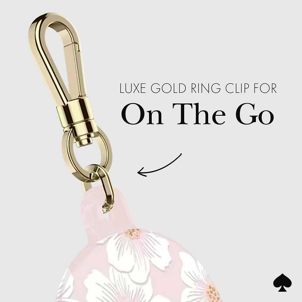 kate spade new york AirTag Holder with Gold Ring Clip - Protective Case for Apple AirTag - Hollyhock Cream