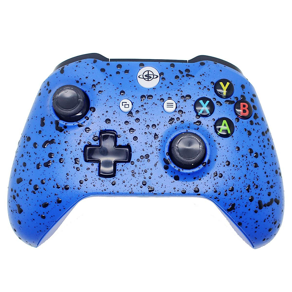 Blue 3D Splashing Faceplate Cover Textured Front Housing Shell Case, Back Cover Bottom Case, Non-Slip Back Panels Right Left Rails Rear Handle Grips Mod Kit Replacement for Xbox One S & X Controller