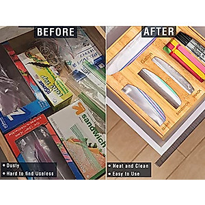 More2Store Ziplock Bag Storage Organizer Bamboo 6 in 1 Food Baggie Dispenser for Kitchen Drawer - Compatible with Gallon, Quart, Sandwich, Snack, Clip, and Marker