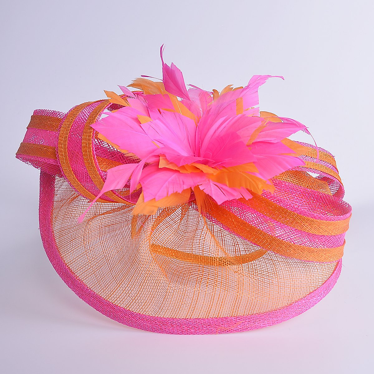 Lawliet Womens Sinamay Feather Fascinator Cocktail Hat Headband Church Wedding A268 (Orange Mix Pink)