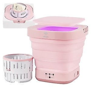 Portable Washing Machine Mini Washer with Drain Basket, Foldable Small Washer for Underwear, Socks, Baby Clothes, Towels, Delicate Items (White)