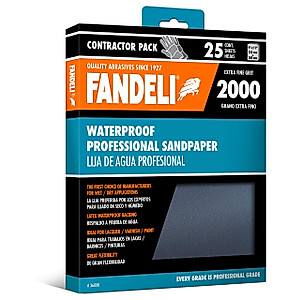 Fandeli | Waterproof Sandpaper | 2000 Grit | 25 Sheets 9'' x 11'' | For Car Polishing, Wooden Furniture Sanding and Metal Sanding | Water Resistant
