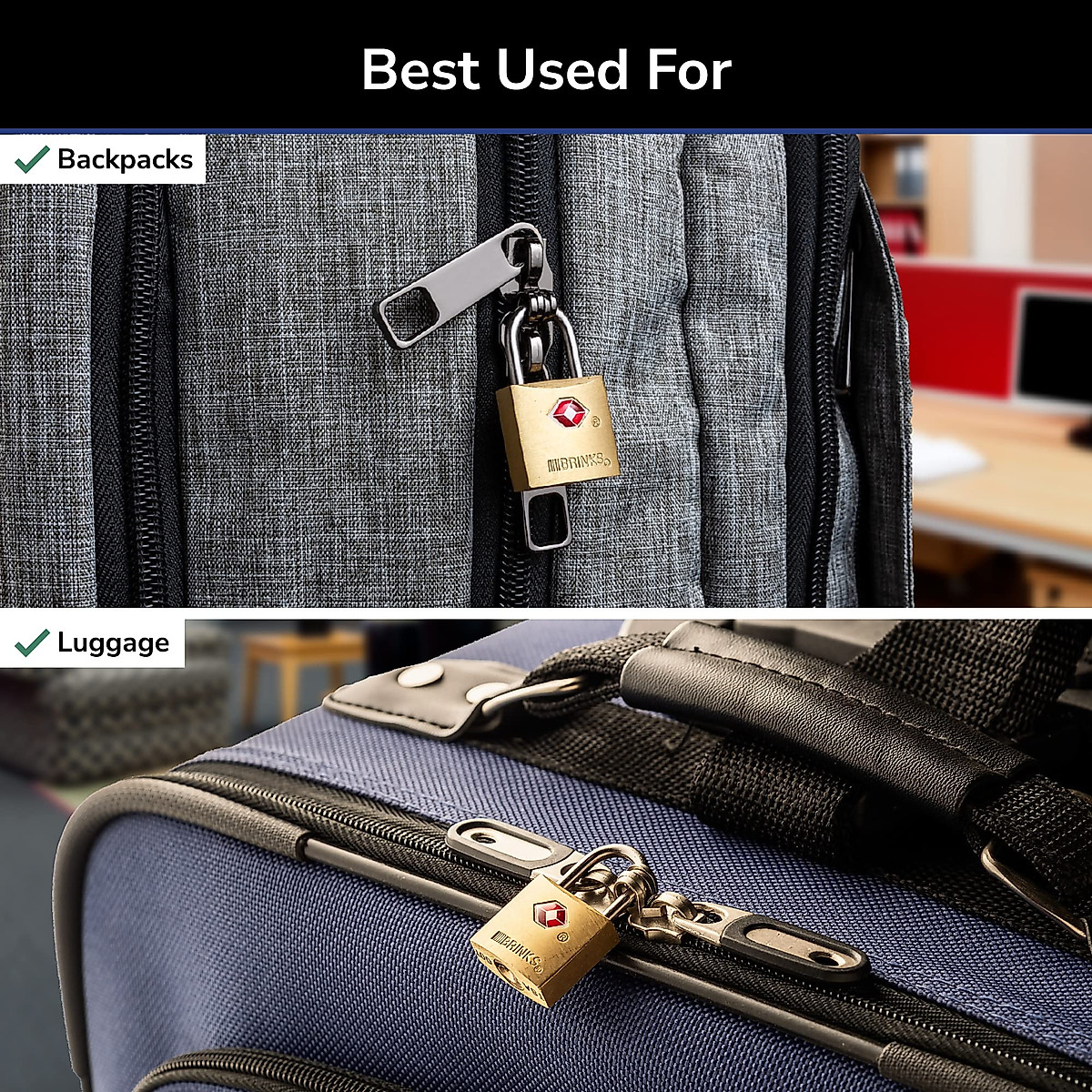 BRINKS - 22mm TSA Approved Solid Brass Keyed Travel Padlock, 2-Pack - Chrome Plated with Hardened Steel Shackle, TSA Approved Lock for Travel and Inspection