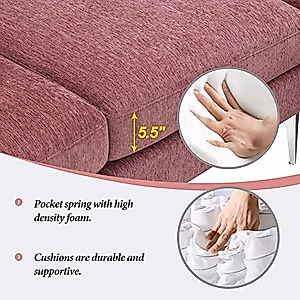 Polibi 84" L-Shaped Convertible Sectional Sofa, Modern Chenille 3-Seat Sofa Couch with Reversible Chaise Lounge, 2 Pillows and Metal Legs for Living Room, Pink