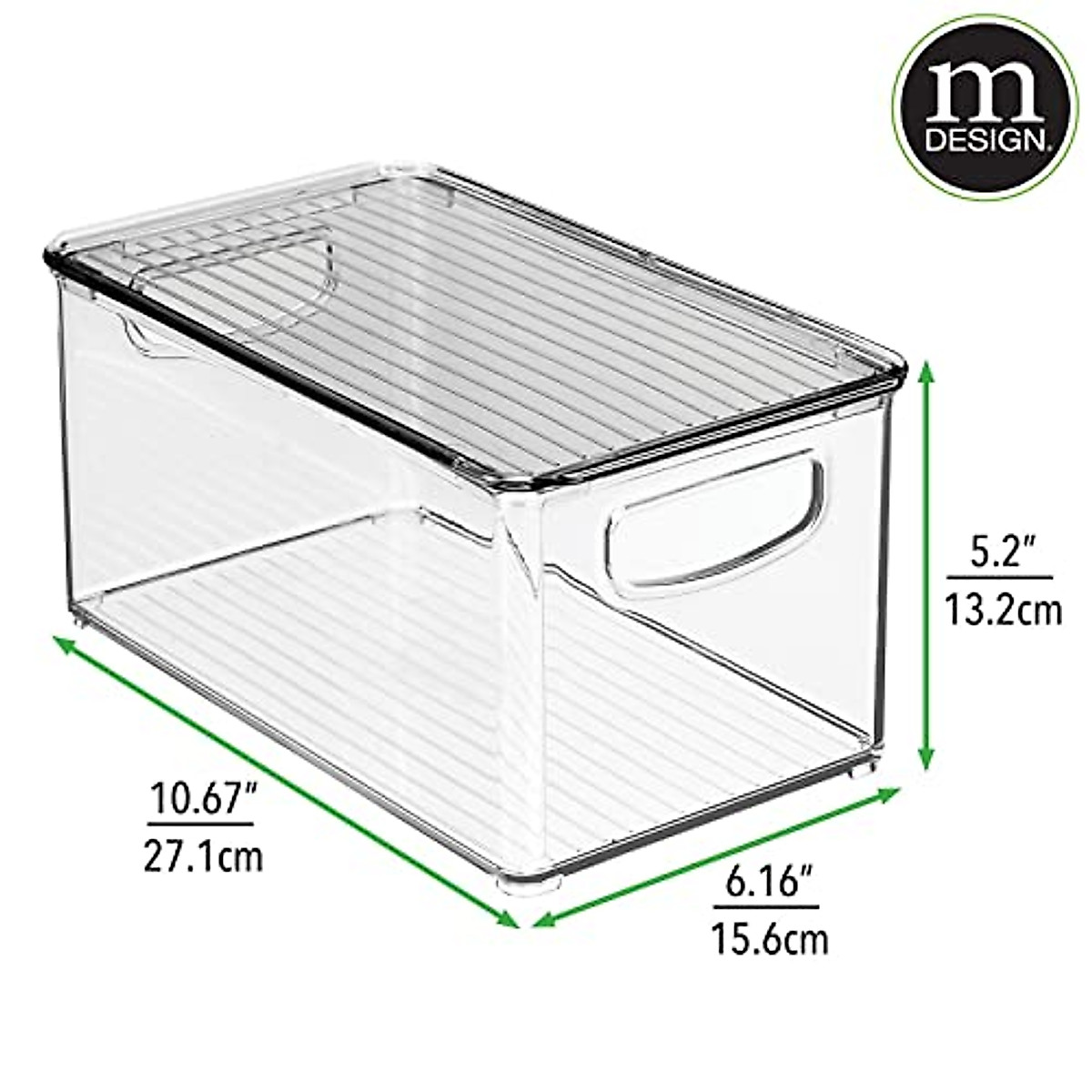 mDesign Deep Plastic Bathroom Storage Bin Box, Lid/Built-in Handles, Organization for Makeup, Hair Styling Tools, Toiletry Accessories in Cabinet, Shelves, Ligne Collection, 2 Pack, Clear/Smoke Gray