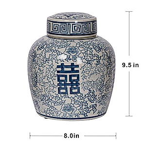 A&B Home Blue and White Ceramic Ginger Jar with Lid Ancient Chinese Oriental Style Multi Purpose