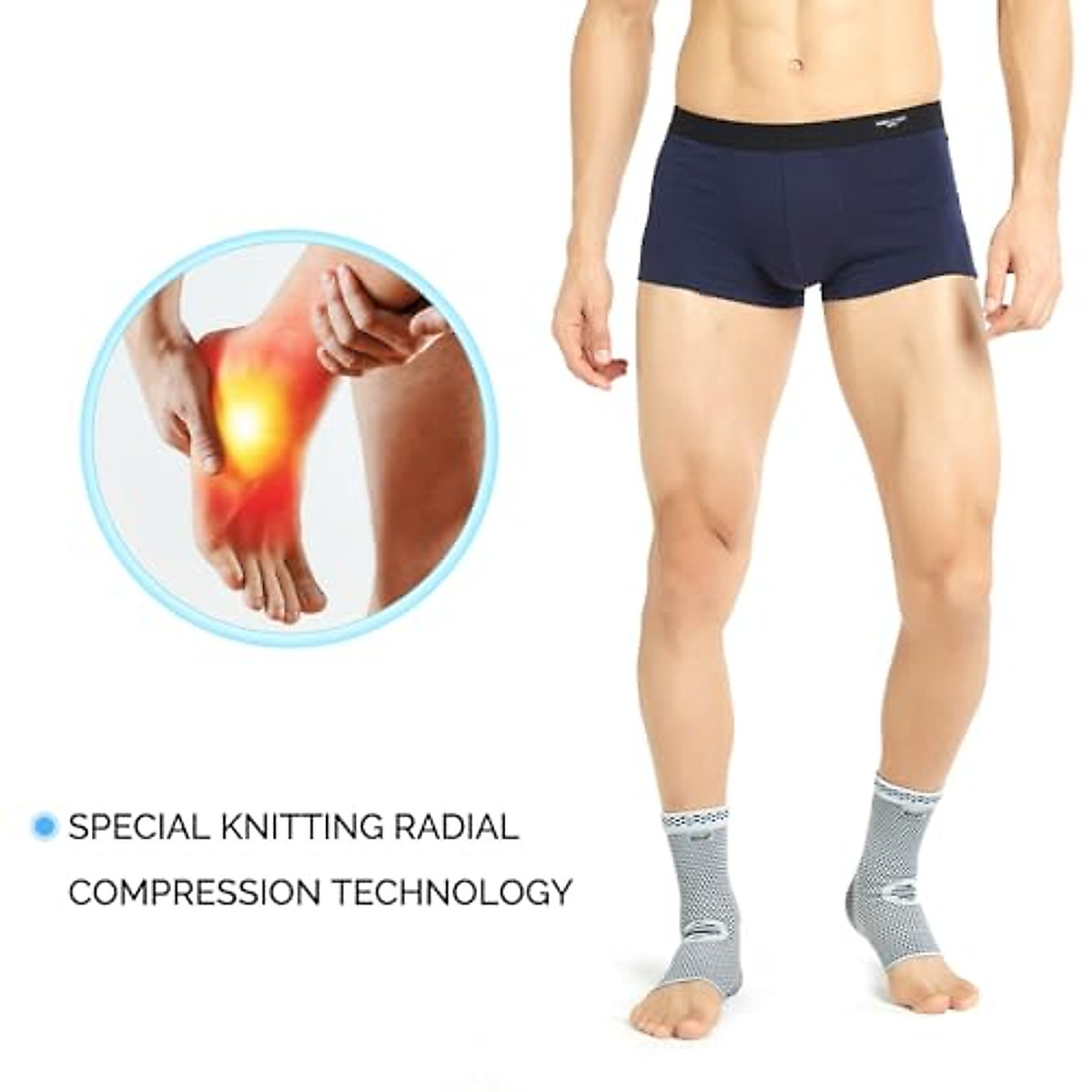 NeoTech Care Ankle Support Brace - Breathable - Men, Women, Right or Left - Gray (Size L, 1 Pair)