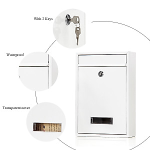 Locking Mailboxes Wall Mounted Vertical – Jssmst Key Lock Mail Box Medium Capacity Galvanized Steel Cover Rust-Proof Metal Post Box, 12.6 x 8.5 x 3.4 Inch, White，SM-0604L