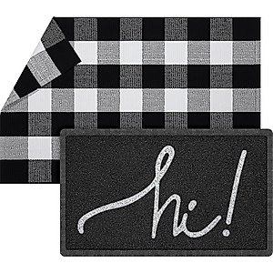 Geelin 2 Pcs Front Door Mats 30'' x 18'' Welcome Mat and 43'' x 27.5'' Entrance Buffalo Checkered Rug for Indoor Outdoor Coir Doormat for Home Entrance Outside Entrance Decorative (Hi)