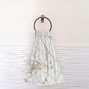 Marble Texture Hand Towels Set of 2, White Gold Marble Face Towel Highly Absorbent Ultra Soft Fingertip Bath Towel for Bathroom Home Sports Gym Decor