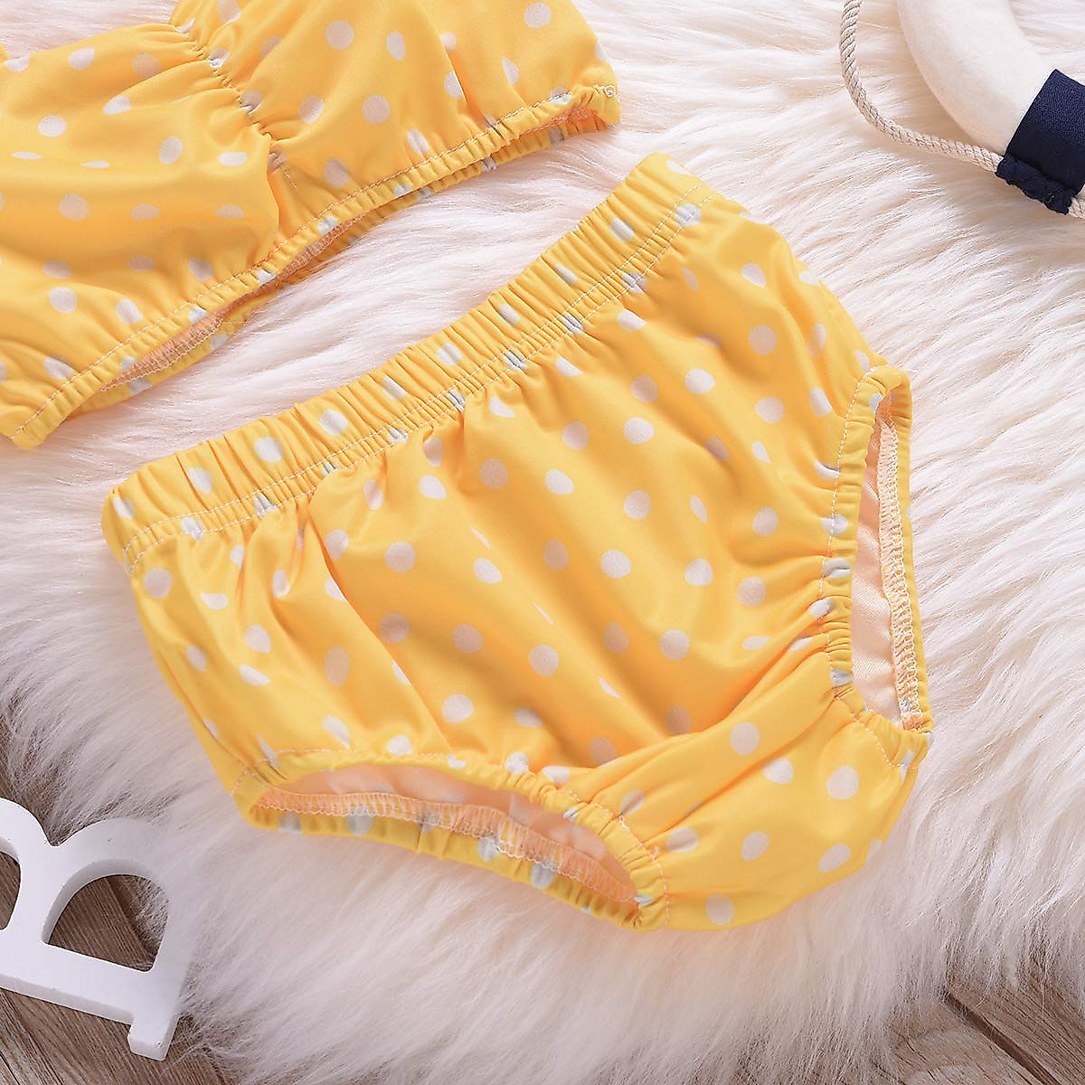 Baby Girl Bikini,Kids Toddler Polka Dot Swimsuits Halter Swimwear Bikinis Set with Headband (Yellow, 3-6 Months)