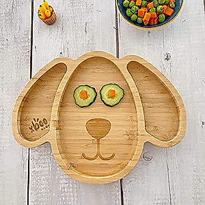 Xboo Toddler Plates, Bamboo Baby Suction Plates, Bamboo Suction Plates for Toddlers, Stay Put Feeding Plates, Wooden Divided Plate, Baby Dishes, Kids Plates, BPA Free | Max_Blue