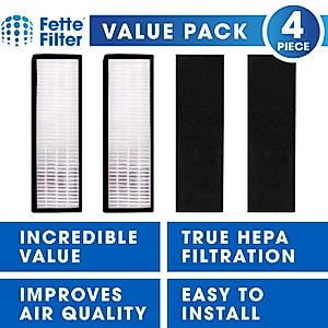 Fette Filter - 2 Pack Premium T500 True HEPA Filter Replacements Compatible with Air Purifier Filter T500 tower. Compare to Part # TF60-MP & TF60-MP (Includes 2 Hepa & 2 Carbon Filters)