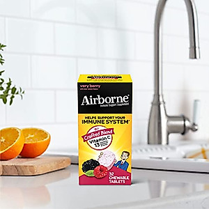 Airborne Vitamin C 1000mg (per serving) - Very Berry Chewable Tablets (32 count in a box), Gluten-Free Immune Support Supplement, With Vitamins A C E, ZINC, Selenium, Echinacea & Ginger, Antioxidants