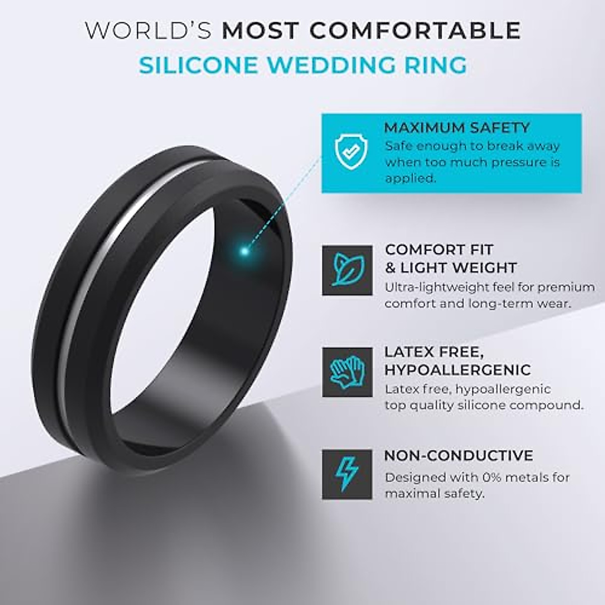 ThunderFit Silicone Wedding Rings for Men, Brushed Top Middle Engraved Line Rubber Engagement Bands 8.2mm Wide 2.5mm Thick - 1/4/6/7 Variety Multipack (Pack W - Size 9.5-10 (19.80mm))