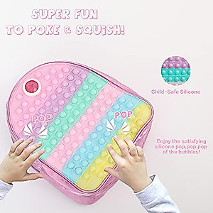 VERPALACE Fluorescent Fidget Toy Pop Backpack for Girls Birthday Gift Fidget Backpack for Kids with LED Lights Stress Relief ,Suitable for Button Cell Ithium Cell CR1220 3V (Batteries not Included)