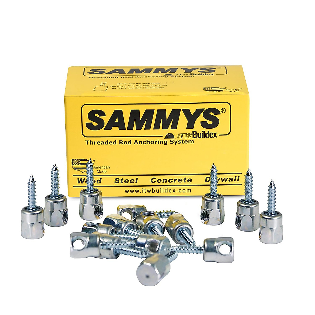 Sammys 8020957-25 1/4 x 1'' Horizontal Rod Anchor Super Screw with 3/8 in. Threaded Rod Fitting, for Wood (Pkg.=25) , Zinc