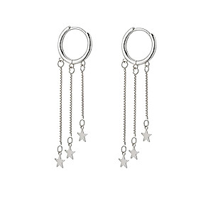 SLUYNZ 925 Sterling Silver Star Hoop Earrings for Women Star Dangle Earrings Hoop Tassel (A-Silver)