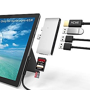 Surface Pro 4/Pro 5/Pro 6 Docking Station USB Hub USB 3.0 Hub Adapter, SD & TF/Micro SD Memory Card Reader, 4K HDMI Port Converter Accessories for Microsoft Surface Pro 6/5/4