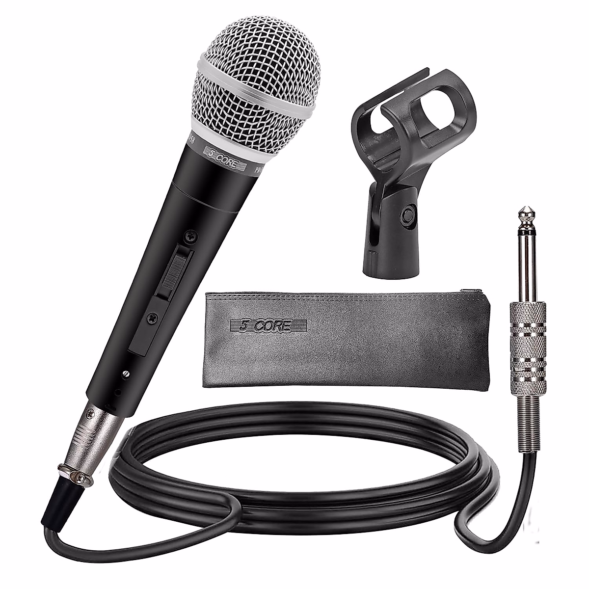 5 CORE Professional Dynamic Vocal Microphone Neodymium Cardioid Unidirectional Handheld Mic for Speakers, Karaoke W/Steel Mesh Grille, Metal Body ON/Off Switch w/16ft Detachable Cable+ Clip+ Bag