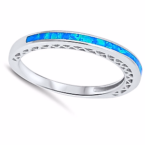 Blue Simulated Opal Fashion Thin Wedding Ring New .925 Sterling Silver Band Size 11