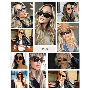 DIFF Indy Designer Rectangular Sunglasses for Women Polarized UV400 Protection, Black + Grey