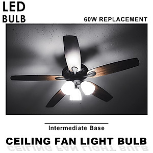 Maelsrlg E17 Intermediate Base LED Bulb, 6W (60 Watt Equivalent) G14 Globe Ceiling Fan Light Bulbs, Daylight White 5000K, 600 Lumens, Non-Dimmable, Pack of 6