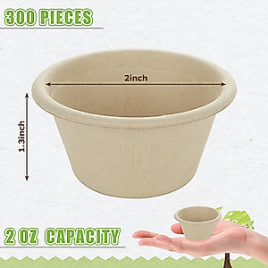 CYEAH 300 Pcs Disposable Paper Souffle Cups 2oz, Stackable Small Sauce Containers, Eco-friendly Condiment Cups, Biodegradable Tasting Cups for Snack Dessert Portion Control Salad Dressing