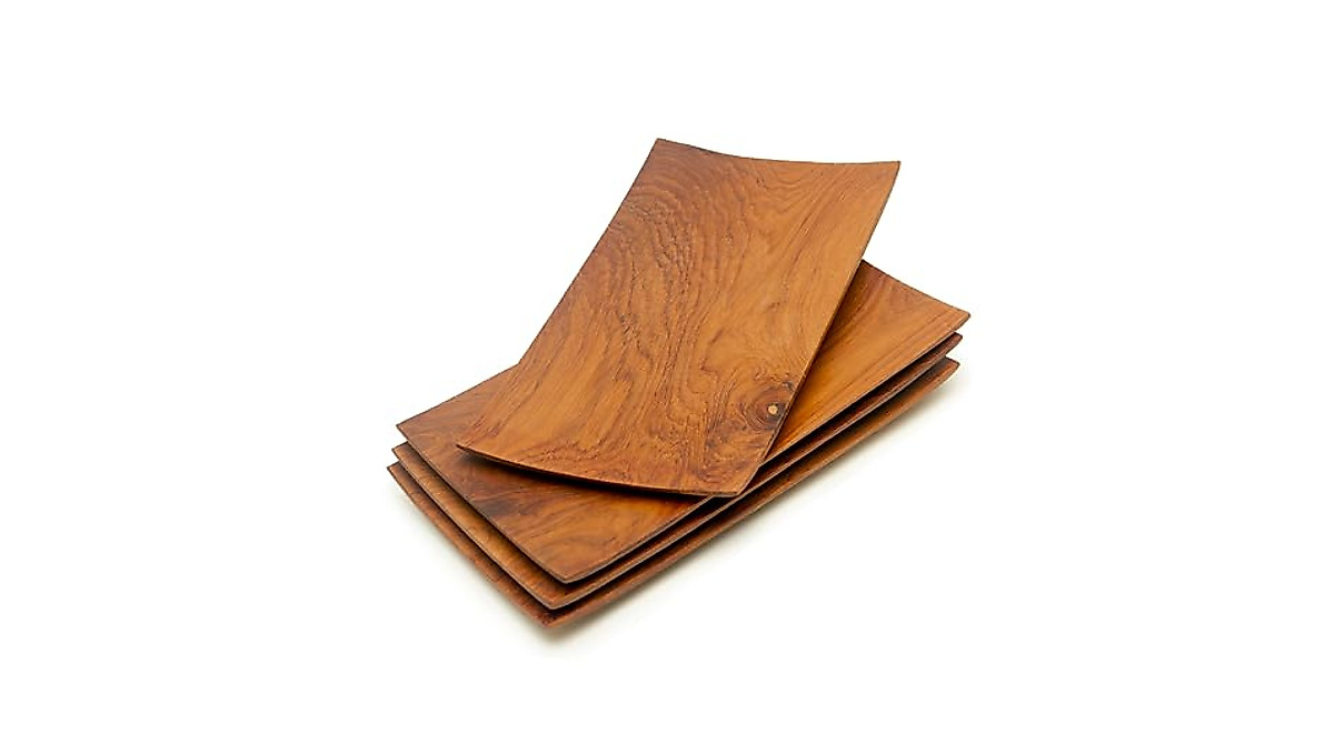 RaTeak Teak Wood Serving Plates - Set of 4 Handmade