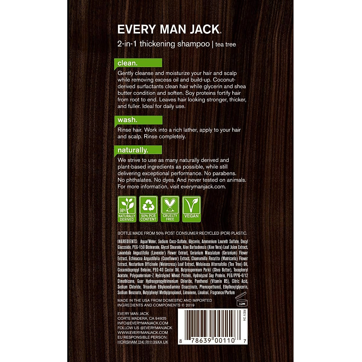 Every Man Jack 2-in-1 Thickening Shampoo + Conditioner - Thicken, Cleanse, and Hydrate Hair with Coconut, Aloe, and Tea Tree Oil - Naturally Derived and No Harsh Chemicals - Twin Pack