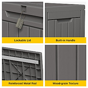 EAST OAK 60 Gallon Outdoor Storage Box, Deck Box for Indoor and Outdoor Use, Waterproof Resin Storage Bin for Patio Cushions, Gardening Tools, Grey