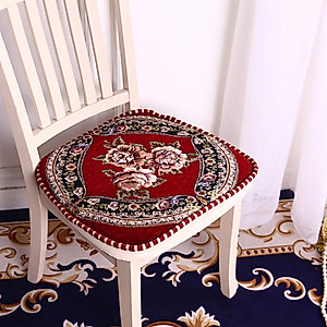 European Embroidery Chair Pads Seat Cushion with Tie for Home Office Dinning Chair Indoor Outdoor Seat Chair Pad (red, Set of 2)