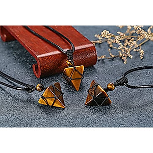 Top Plaza Tiger Eye Stone Healing Crystals Necklace for Men Boys Pyramid Stone Necklace Adjustable Rope Natural Gemstone Pendant Necklace Spiritual Protection Energy Men Jewelry Gifts