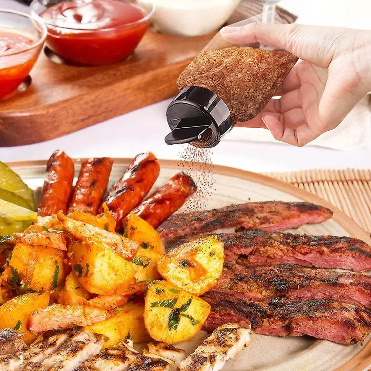 RoyalHouse 6 Pack 9.5 Oz Plastic Spice Jars with Black Cap, Clear and Safe Plastic Bottle Containers with Shaker Lids for Storing Spice, Herbs and Seasoning Powders, BPA Free, Made in USA