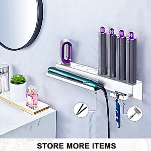 YAYINLI Hair Dryer Holder, Wall Mounted Blow Dryer Holder, Blow Dryer and Curling Iron Holder for 7 in 1 Styler Attachments, Adhesive Straightener Holder, Hair Tools Organizer Storage for Bathroom