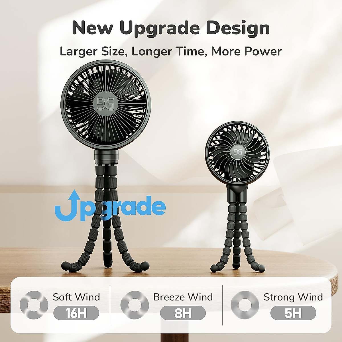 GUSGU GF35 Stroller Fan Battery Operated, Small Portable Fan Clip on for Baby, USB Rechargeable Handheld Personal Fan Flexible Tripod for Travel, Car Seat, Camping, Bedroom