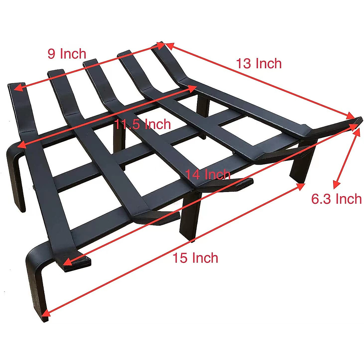 Hi-Flame HIFLAME 15 Inch Fireplace Log Grate Steel Fire Grate for Wood Burning Stove Firewood Holder, Heavy Duty Wide Iron for Indoor Chimney and Outdoor Camping Fire Pit (Black) (15 Inch)