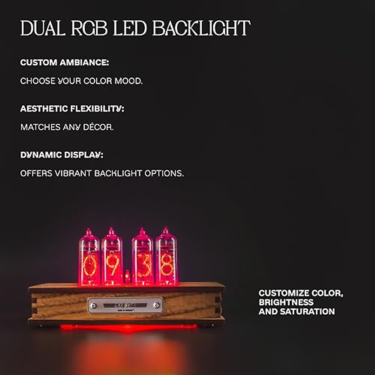 Authentic Nixie Tube Clock Bundle with Spare IN-14 Nixie Tube, Motion Temperature Humidity Sensors, Dual RGB LED Backlight, Alarm Clock, Visual Effects, Replaceable Nixie Tubes, Made in Ukraine