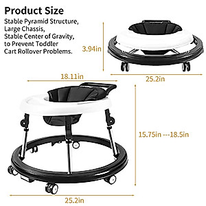 Baby Walker with Wheels, Foldable Adjustable Height Toddler Walker, Baby Walkers and Activity Center with Foot Pads, Baby Walkers for Baby Boys and Baby Girls 6-18 Months 9 Heights Adjustable 1
